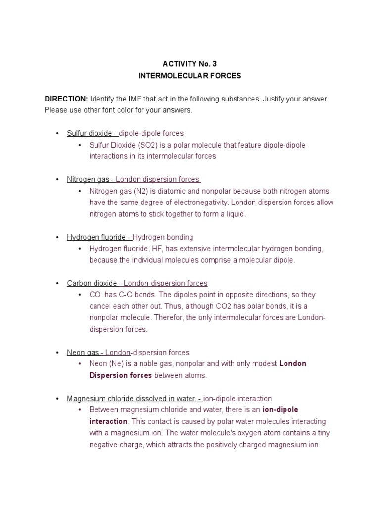Intermolecular Forces in SO2 and Others | PDF