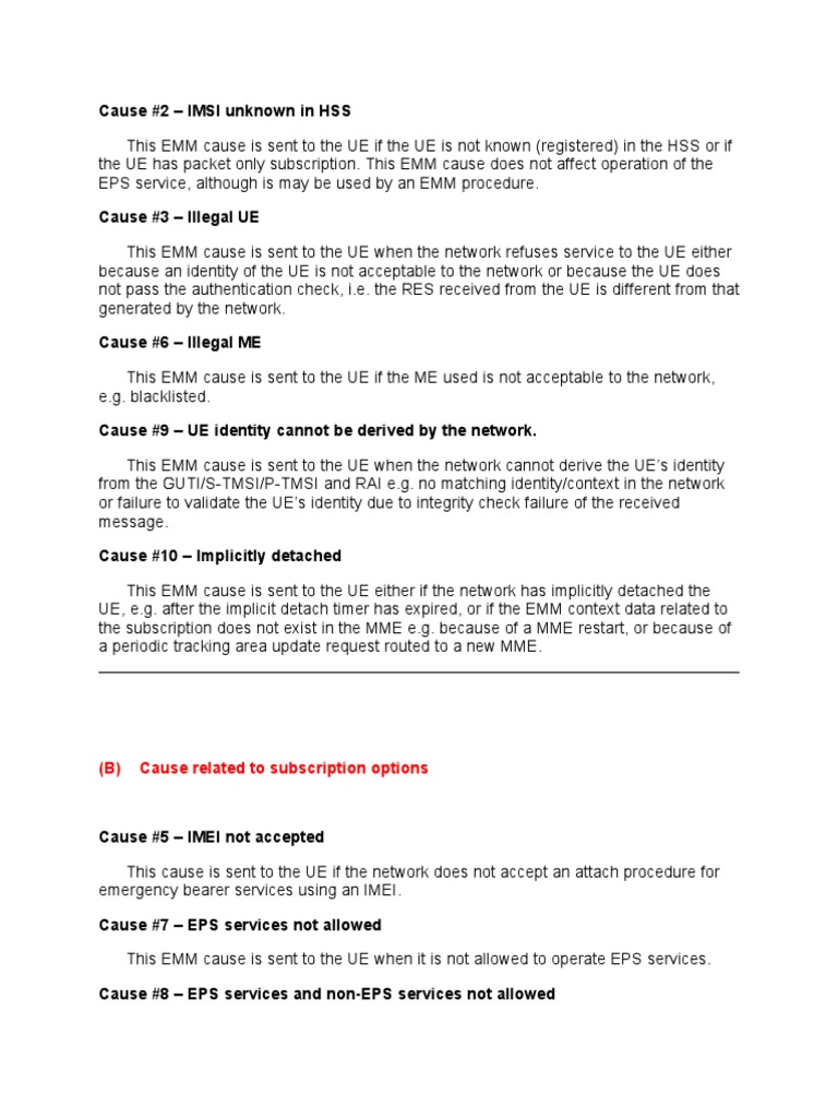 LTE Cause Code | PDF