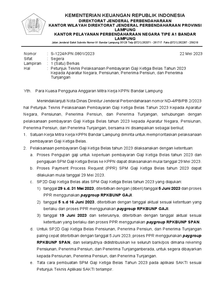 Petunjuk Teknis Pelaksanaan Pembayaran Gaji Ketiga Belas Tahun 2023 ... Petunjuk Teknis Pelaksanaan Pembayaran Gaji Ketiga Belas Tahun 2023 ...