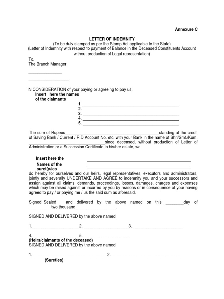 Letter of Indemnity Annexure C 25 03 | PDF