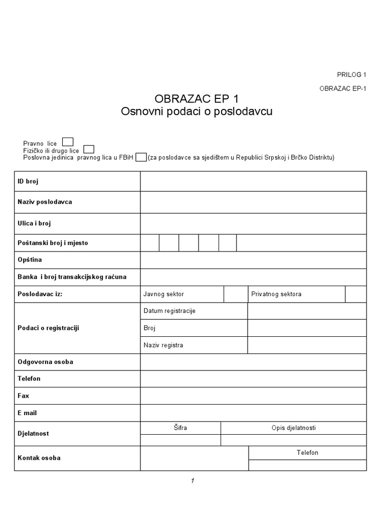 Upustvo I Obrazac EP Za Vođenje Evidencije 1 | PDF