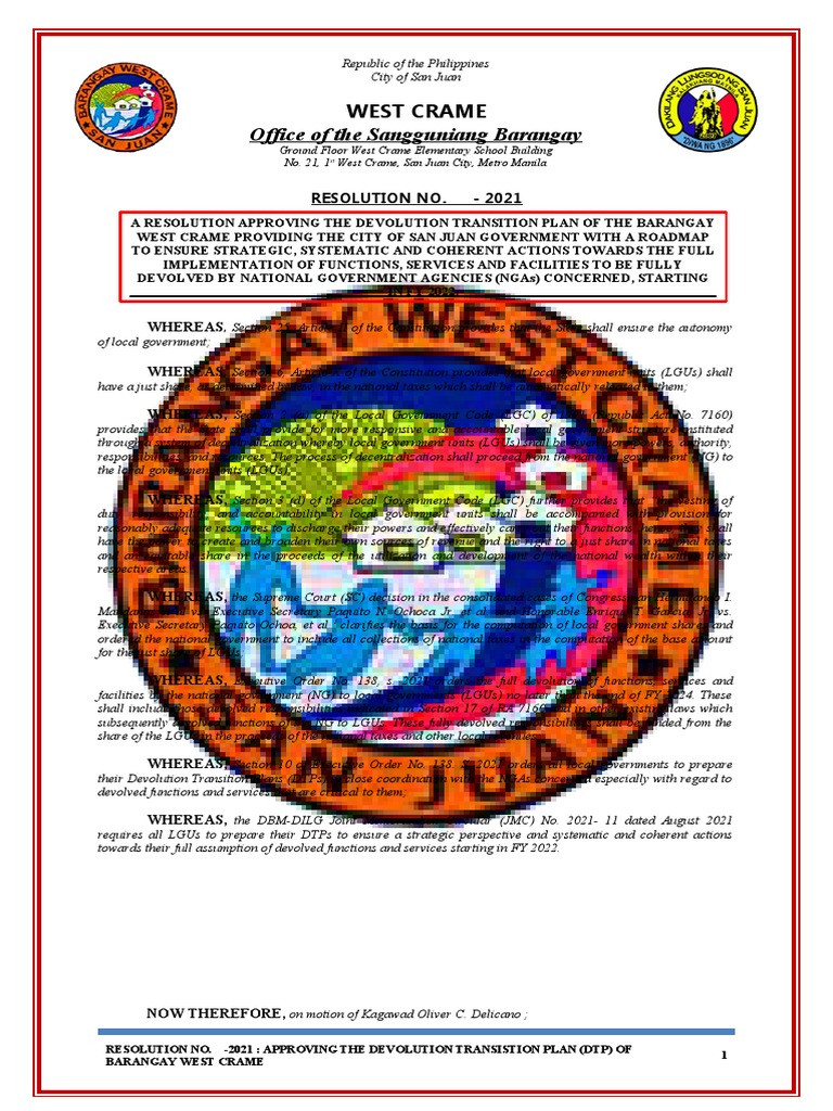 -2021 - APPROVING DEVOLUTION TRANSITION PLAN (DTP) | PDF | Devolution ...