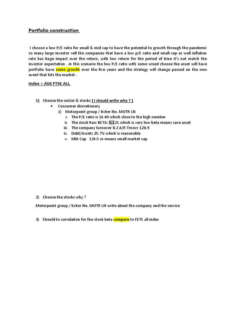 Portfolio Construction | PDF