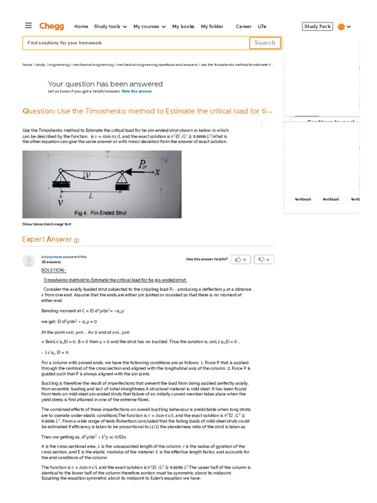 Use The Timoshenko Method To Estimate The Critical... | PDF | Buckling | Continuum Mechanics