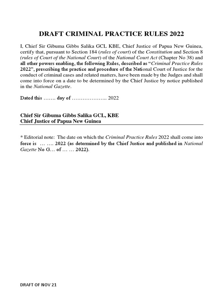 Draft Criminal Practice Rules 2022-Nov 21 | PDF | Prosecutor | Bail