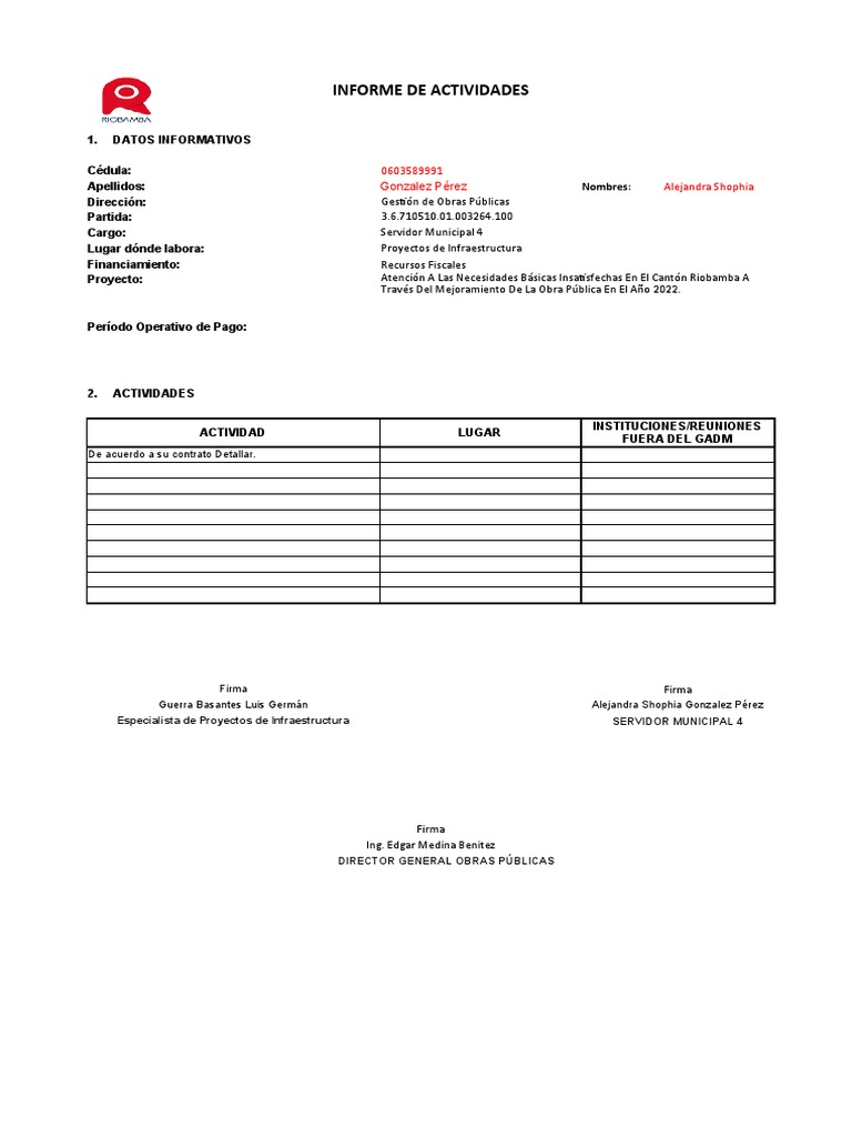 Modelo de Informe de Actividades | PDF