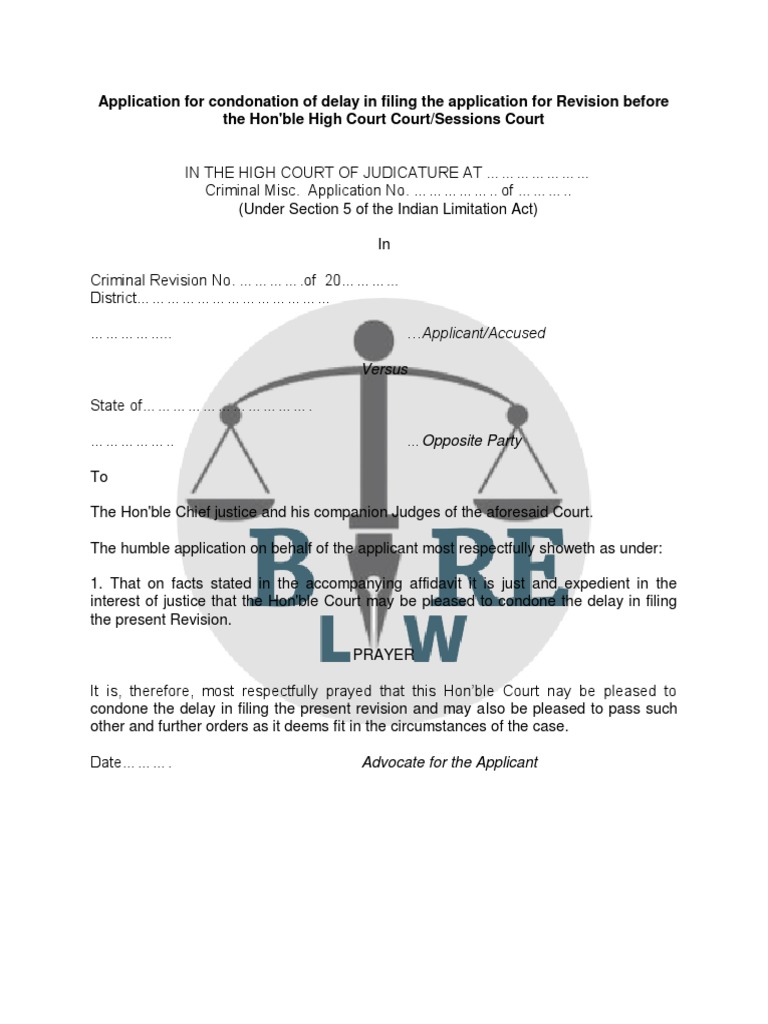 Application For Condonation of Delay in Filing The Application For Revision Before The Honble ...