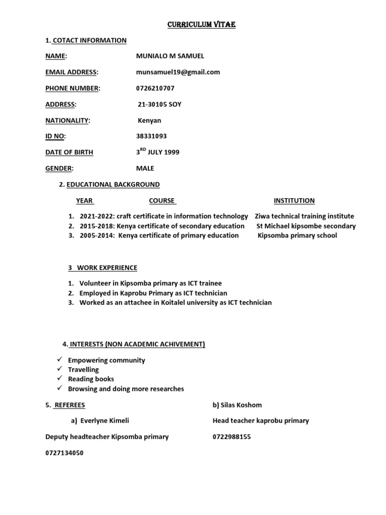 Munialo Sam CV | PDF
