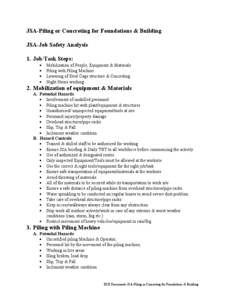 JSA-Piling or Concreting For Foundations & Building-Article | PDF ...