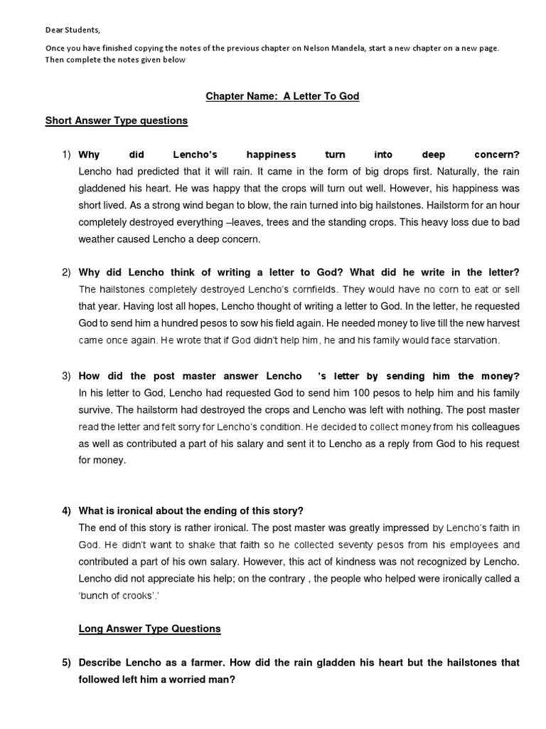 A Letter To God - Notes | PDF | Hail
