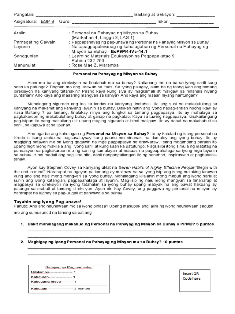 Las Esp 9. Q4. W3 Las 1 | PDF