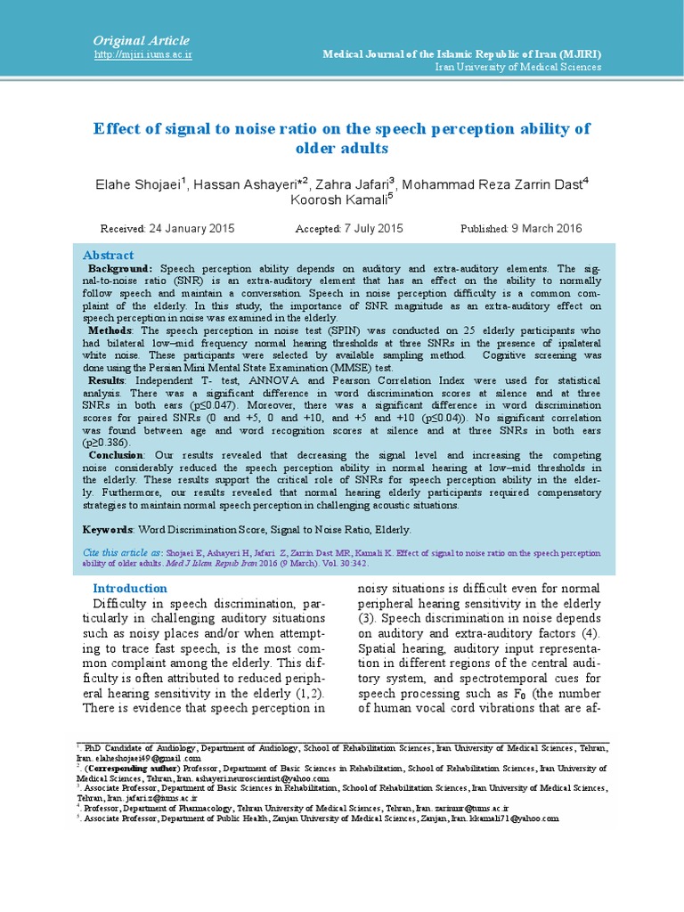 SNR and Speech Intelligibility | PDF | Signal To Noise Ratio | Perception