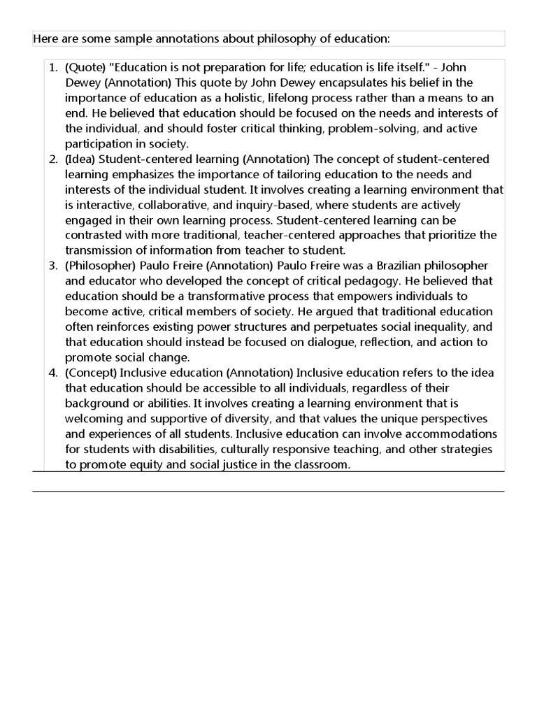 Sample Annotations About Philosophy of Education | PDF