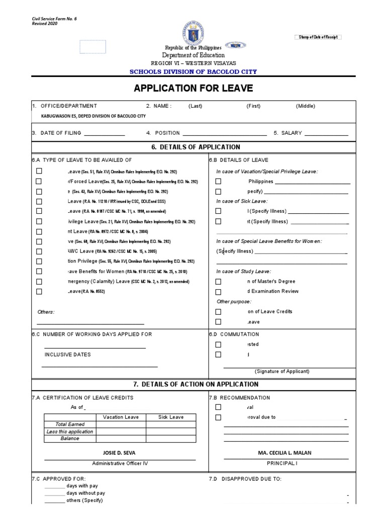 CSC Leave Application Form No. 6 | PDF | Parental Leave | Childbirth