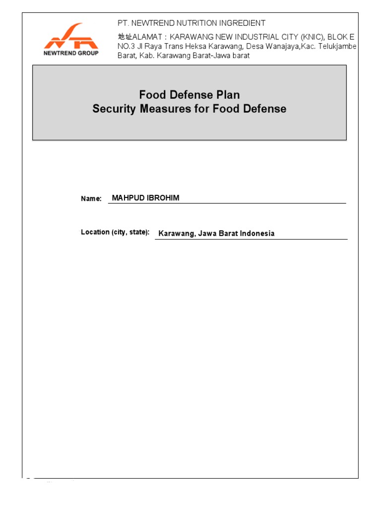 Form 5420 5 General Food Defense Plan | PDF | Computer Security | Security