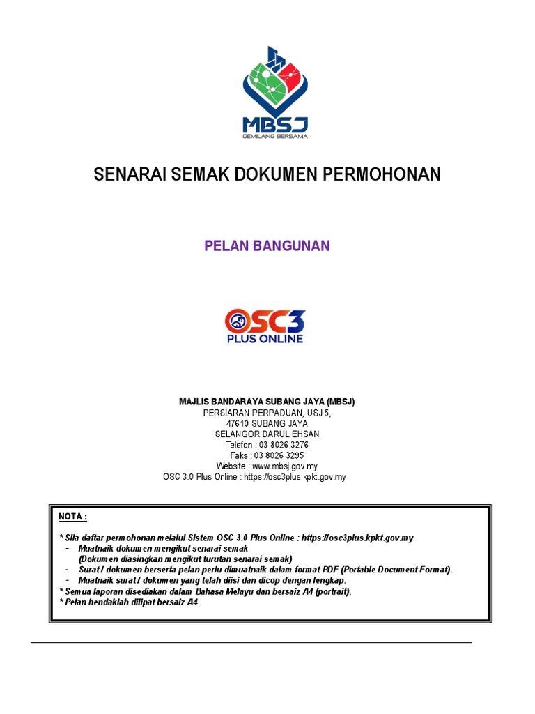 Senarai Semak Dokumen Permohonan Pelan Bangunan MBSJ | PDF