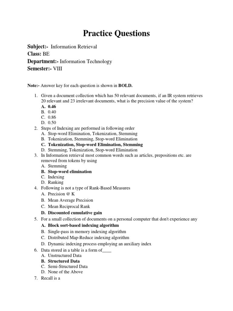 Practice Question For Information Retrieval Subject | PDF | Search ...