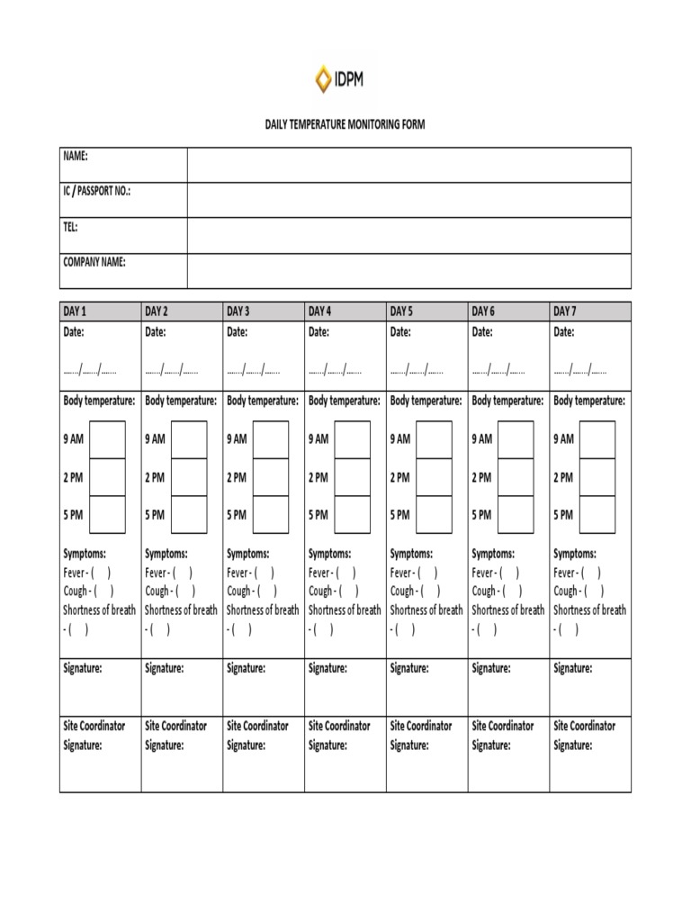 Covid 19-Daily Temperature Monitoring Form | PDF