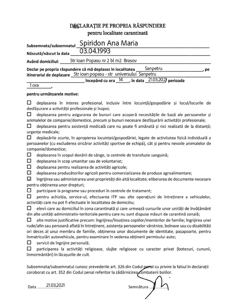 Model Declaratie Proprie Raspundere | PDF