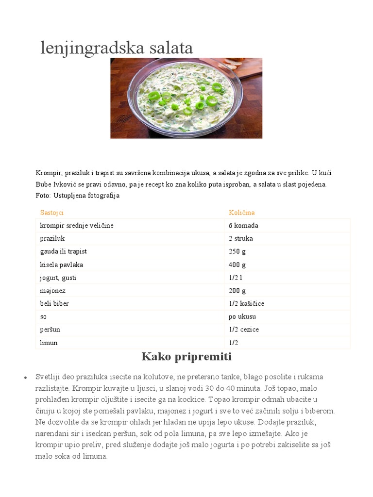 Lenjingradska Salata | PDF