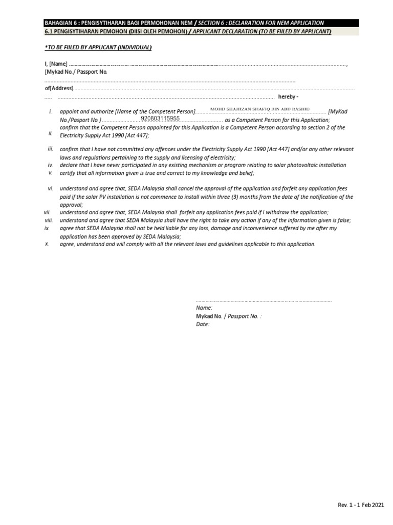 NEM Application Declaration Form | PDF | Renewable Electricity | Solar ...