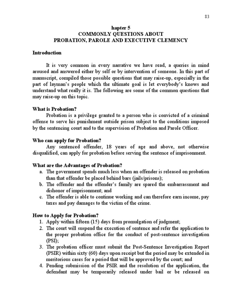 Chapter 5 Commonly Questions About Probation Parole Executive Clemency ...