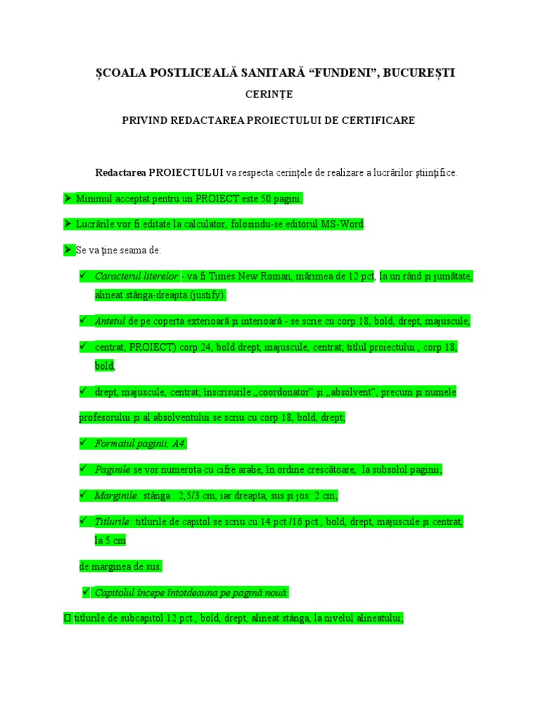 Cerinte Redactare Proiect de Certificare | PDF