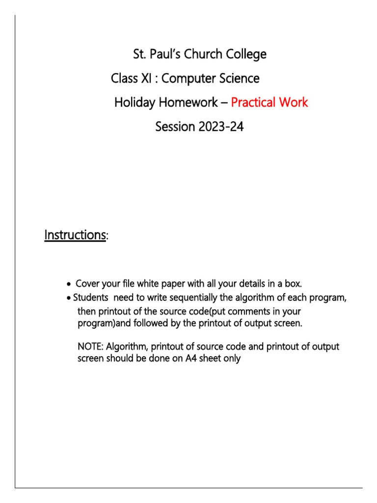 Class XI Computer Science Tasks | PDF | Numbers | Computer Program