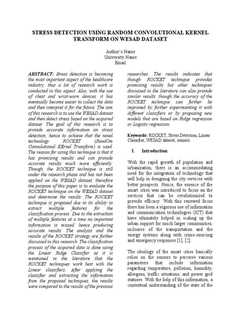 Stress Detection Using Random Convolutional Kernel Transform On Wesad Dataset Pdf Internet