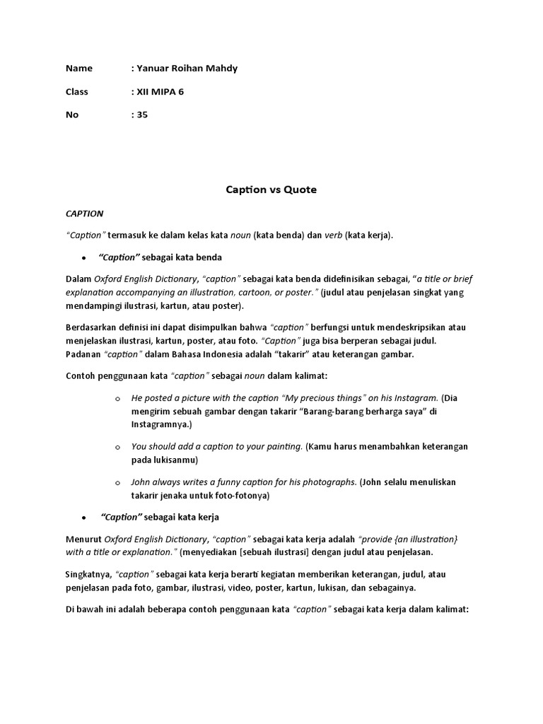 Caption vs Quote: Definisi & Contoh | PDF