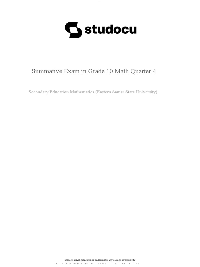 Grade 10 Math 4th Quarter Exam Guide | PDF | Percentile | Median