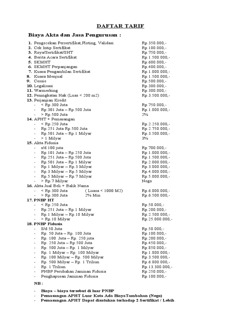 Daftar Tarif | PDF