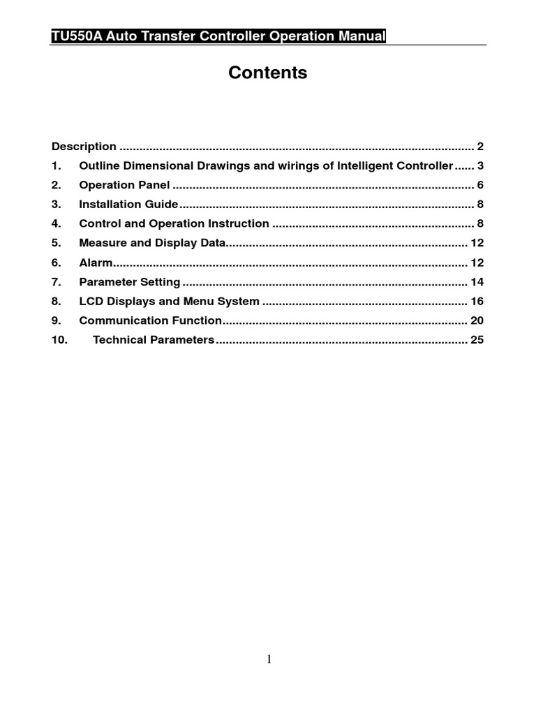 TU550A Auto Transfer Controller Operation Manual-1 | PDF | Mains Electricity | Power Supply