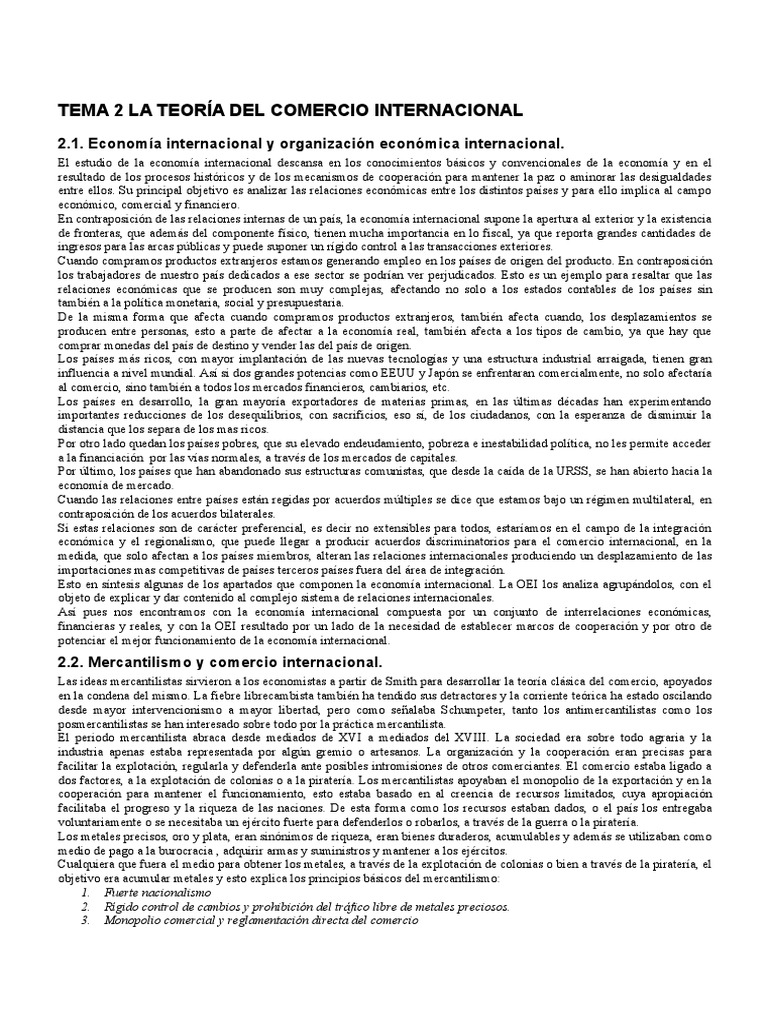 Tema 2 La Teoria Del Comercio Internacional | PDF | Ventaja comparativa | Mercantilismo