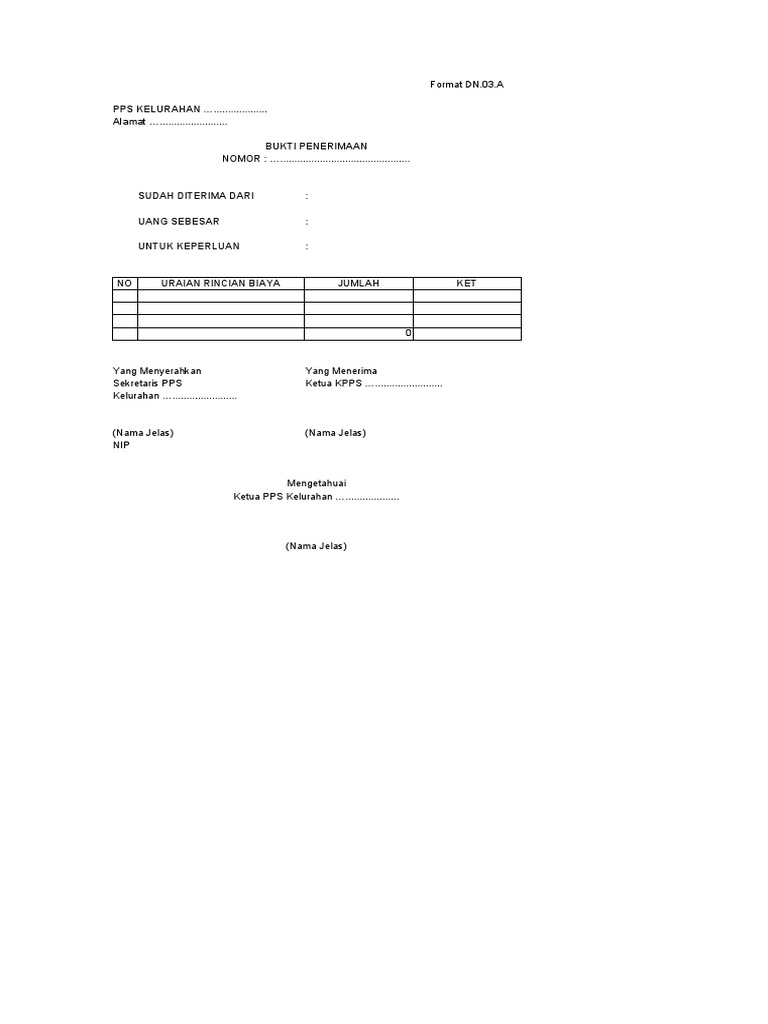 3. DN.03.A-BUKTI PENERIMAAN DANA TAHAPAN PEMILU KPPS | PDF