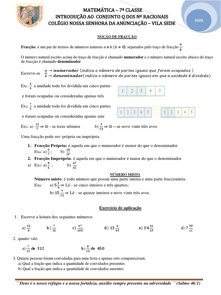 Aula Nº 3 Noção de Fracção 7ª Classe. | PDF