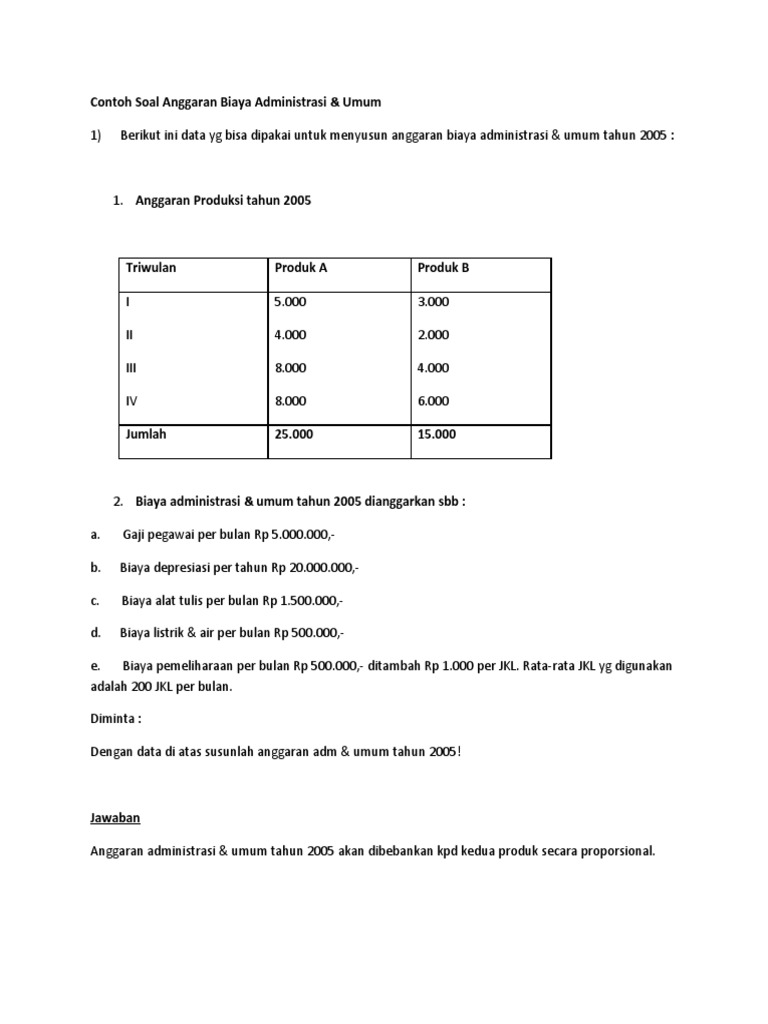Materi 10 Contoh Anggaran Biaya Adm & Umum | PDF