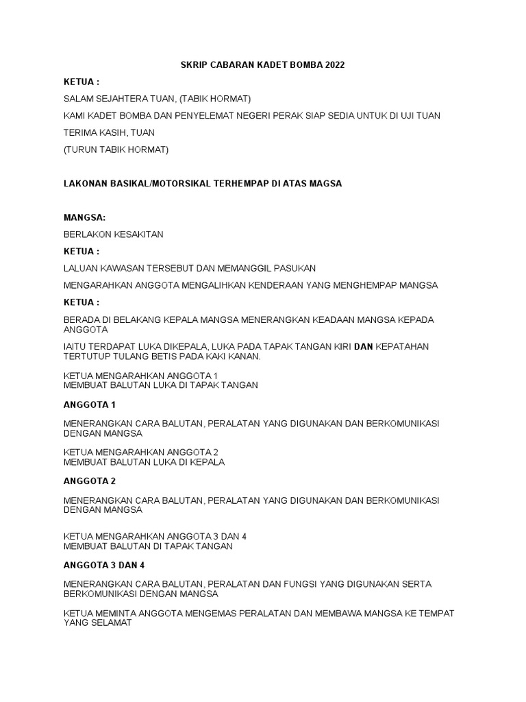 Contoh Skrip Cabaran Kadet Bomba | PDF