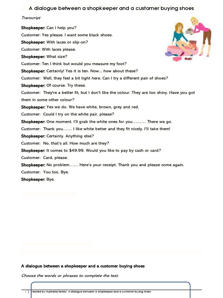 A Dialogue Between A Shopkeeper and A Customer Buy Conversation Topics ...