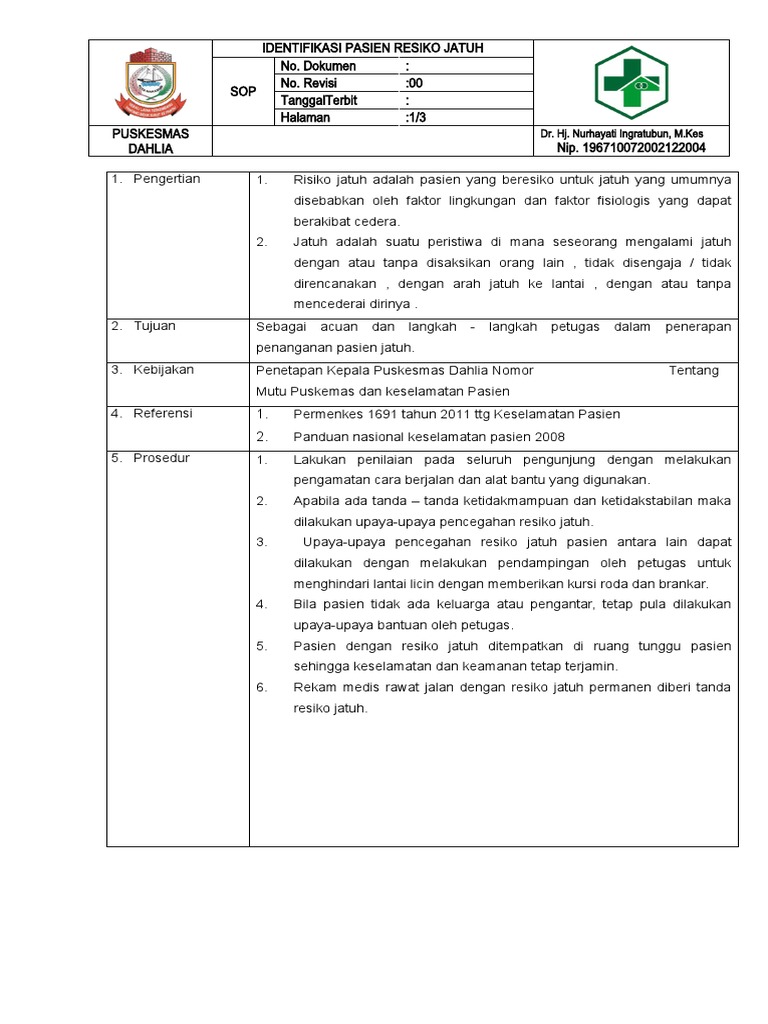 5.3.5 Sop-5-Identifikasi-Pasien-Resiko-Jatuh-Di-Unit-Pelayanan-Rawat-Jalan - Copy | PDF