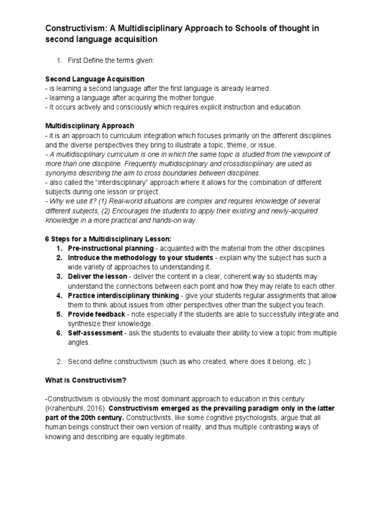 Multidisciplinary Constructivism in SLA | PDF