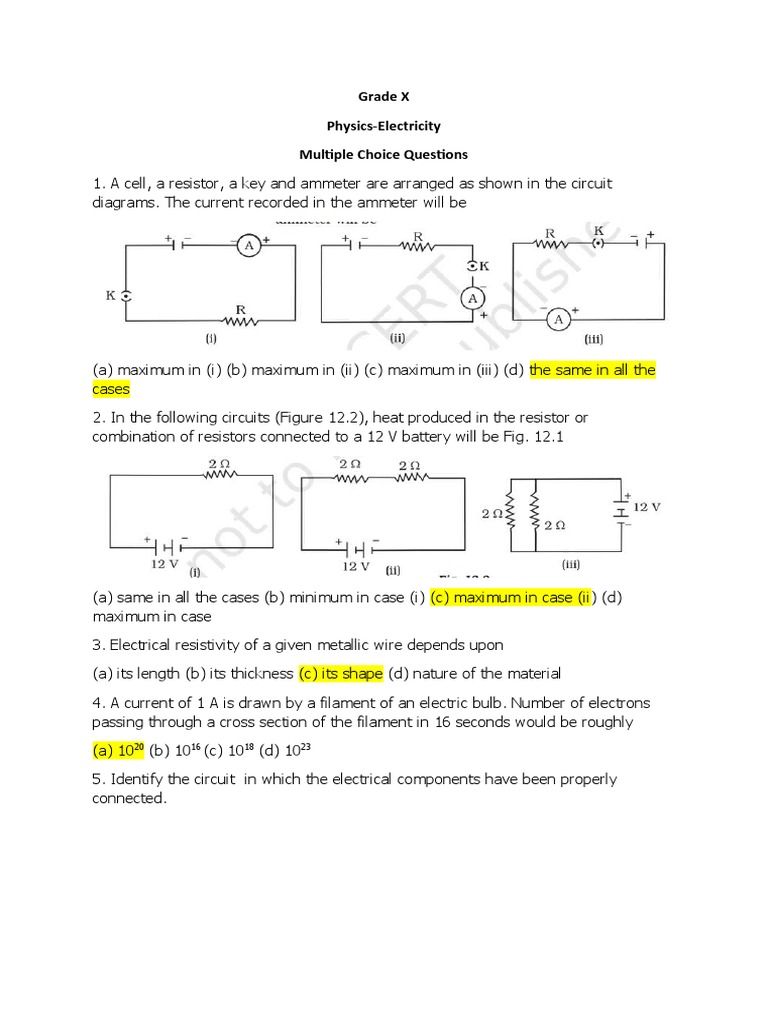 Electricity - Formative Assessment | PDF | Series And Parallel Circuits ...