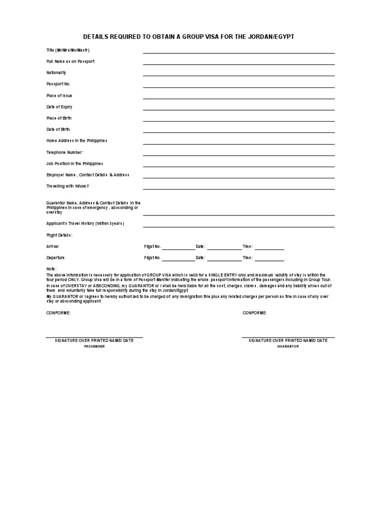 Egypt Visa Application Form | PDF