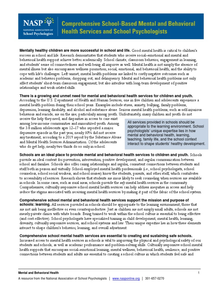 School Psychologists and Mental Health Services 2021 - FINAL | PDF ...