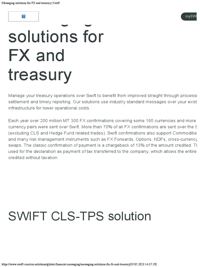 Messaging Solutions For Fx And Treasury Swift Pdf