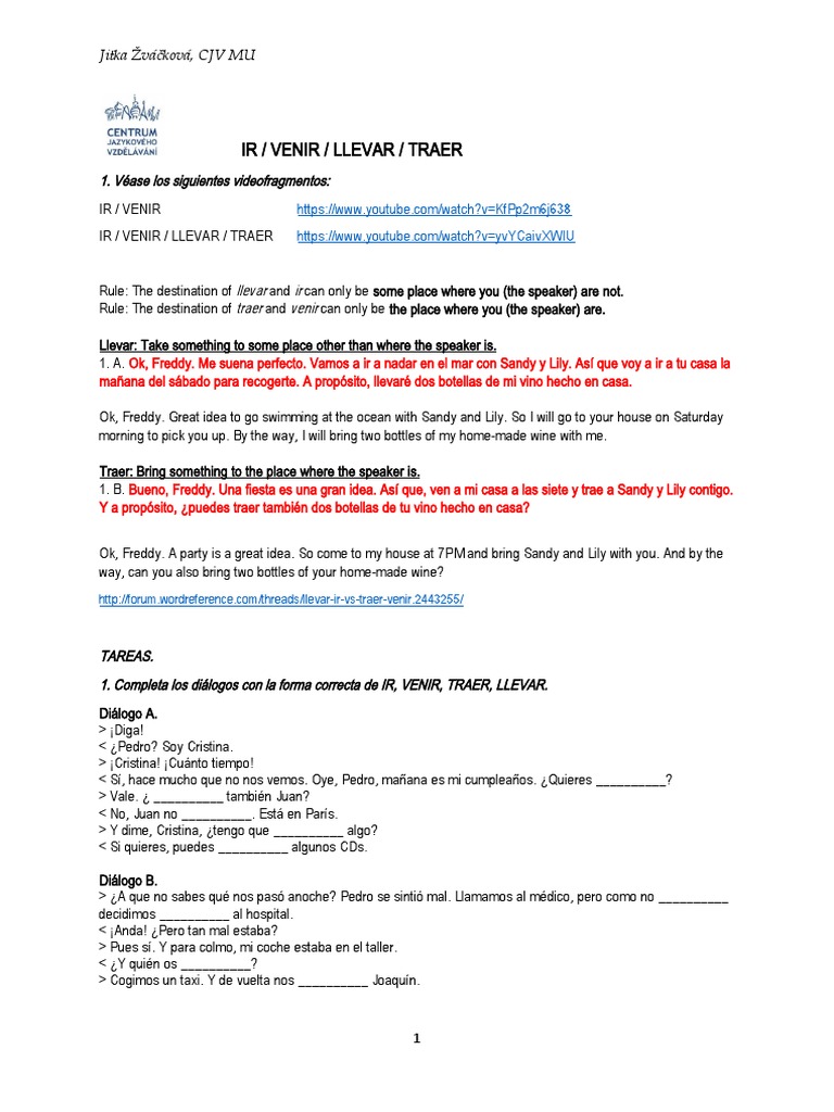 Ejercicios de Ir, Venir, Llevar y Traer | PDF