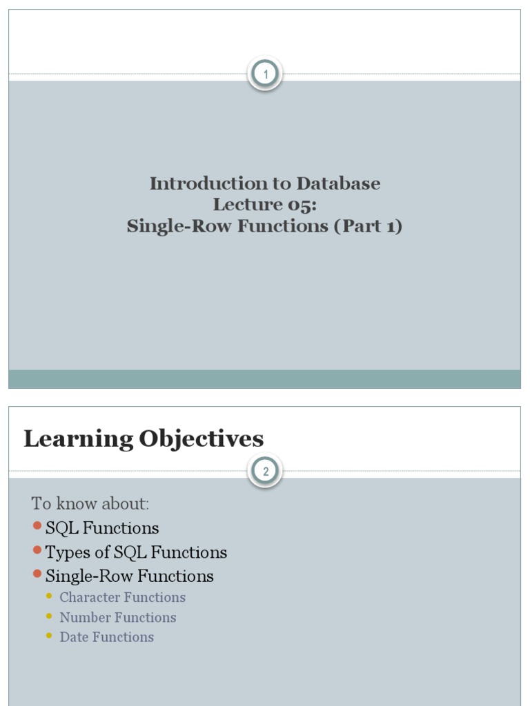 Lecture05 SingleRowFunctions Part1 | Download Free PDF | Sql | Software Development