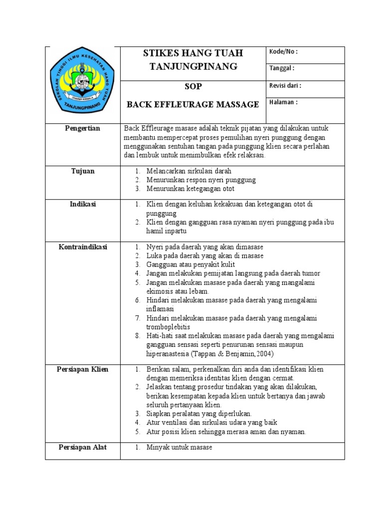 SOP Pijat Back Effleurage untuk Ibu Hamil | PDF