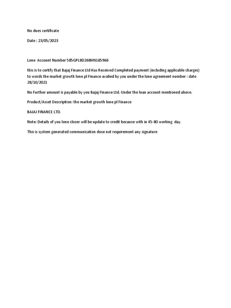 Loan Closure Confirmation | PDF
