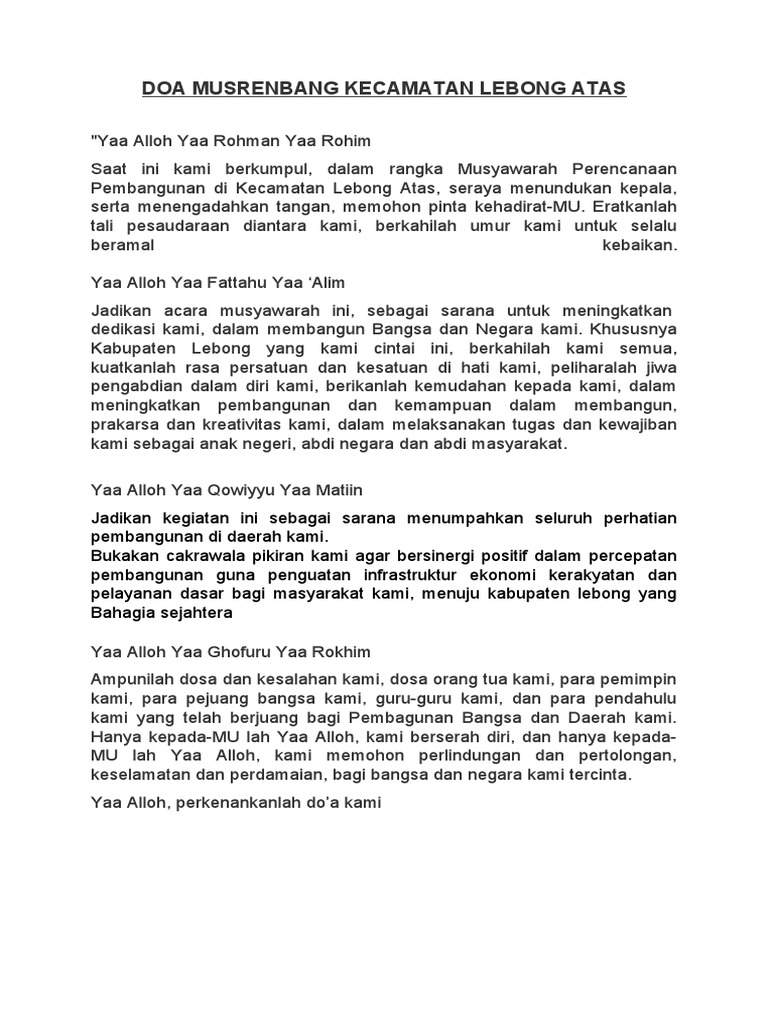 Doa Musrenbang Kecamatan Lebong Atas | PDF